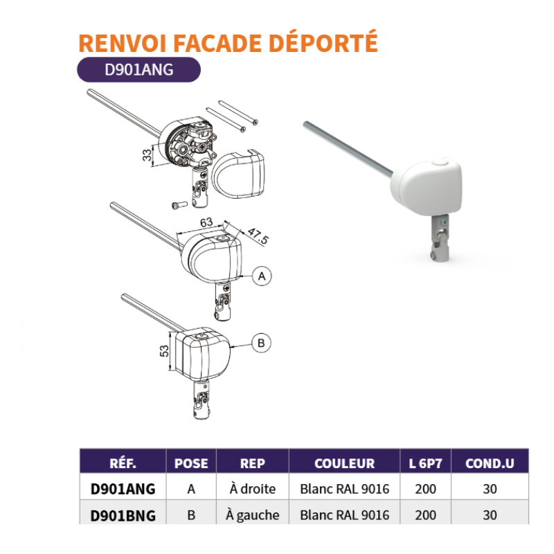 Sortie décalée ZF diamètre 12 mm x 6 pans de 7mm 90° L300mm en PVC